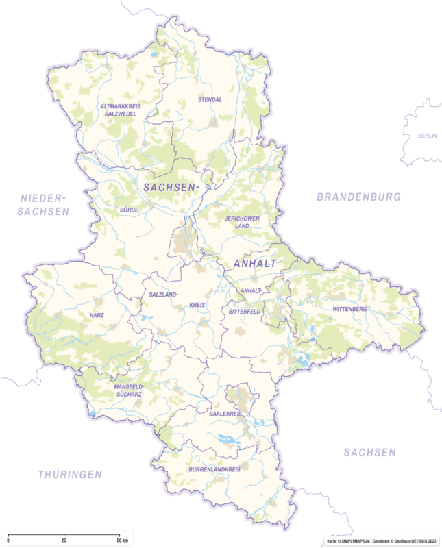 Landkarte Sachsen-Anhalt | Druck PDF + Vektor Download (SVG)