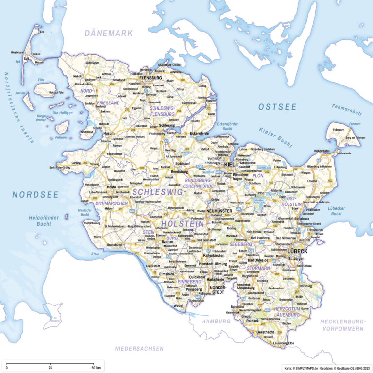 Landkarte Schleswig-Holstein | Druck PDF + Vektor Download