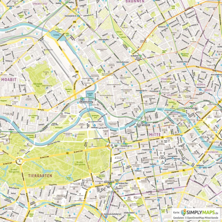 Stadtplan Berlin Mitte Stadtteil | Druckfähige Vektorgrafik (PDF, AI)