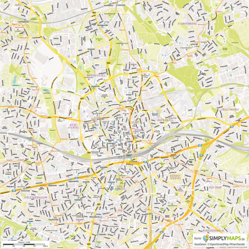 Stadtplan Essen - Vektor Download | SIMPLYMAPS.de