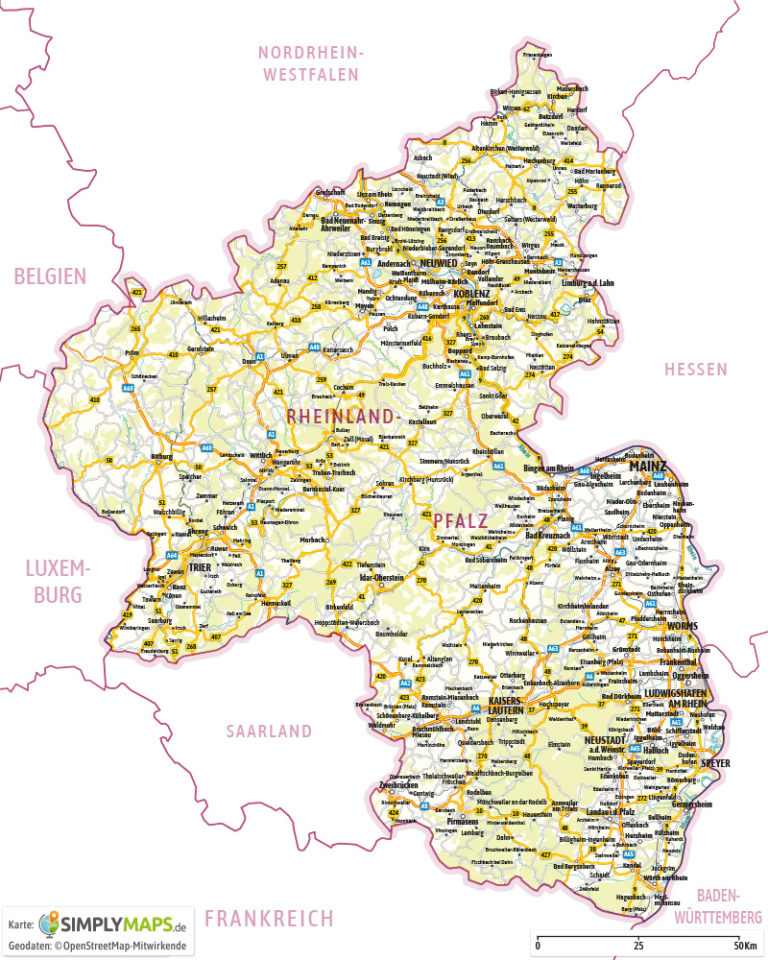 Landkarte Rheinland-Pfalz - Vektor Download (Illustrator, PDF)