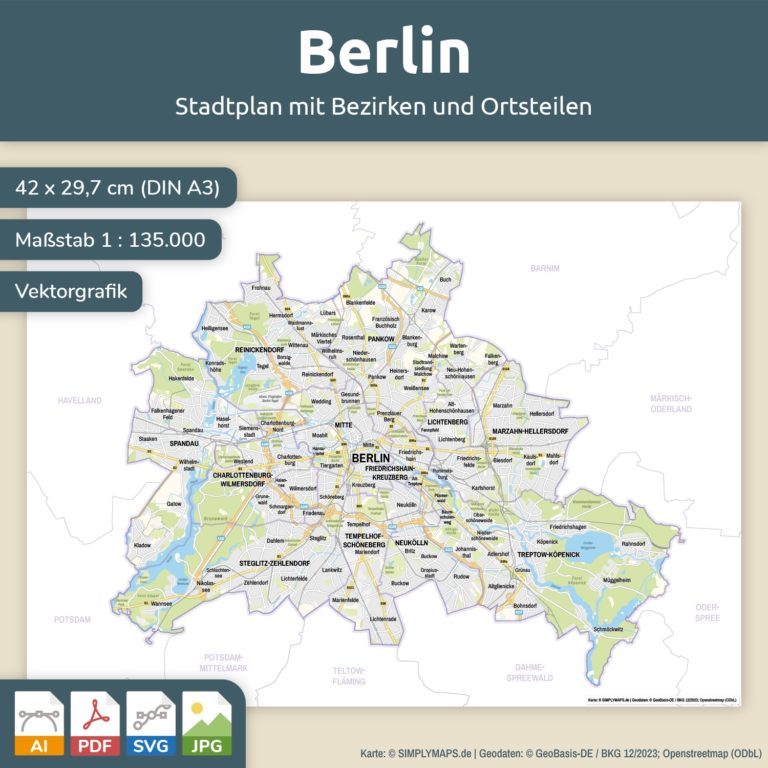 Stadtplan Berlin Mitte Stadtteil | Druckfähige Vektorgrafik (PDF, AI)